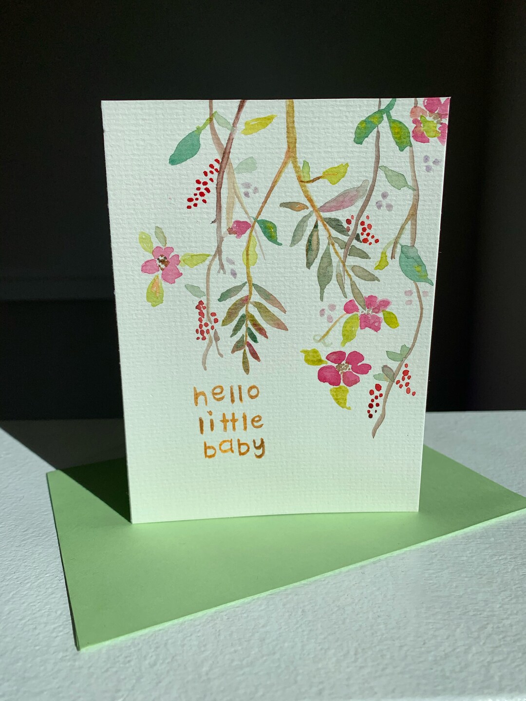 Hello Little Baby | Watercolor Card | Handmade | Blank Inside - Etsy