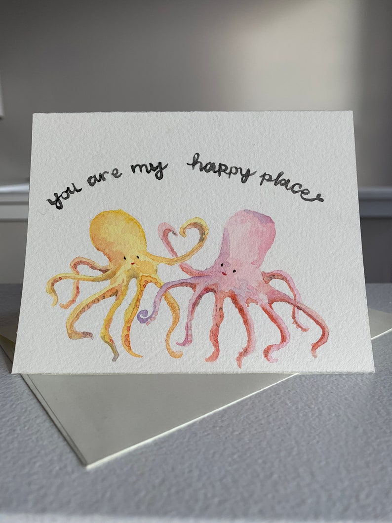 Octopus Love Custom Message Watercolor Card Handmade | Etsy