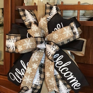 Welcome Wreath Bow, Welcome Lantern Bow Black Buffalo Plaid, Snow Bow ...