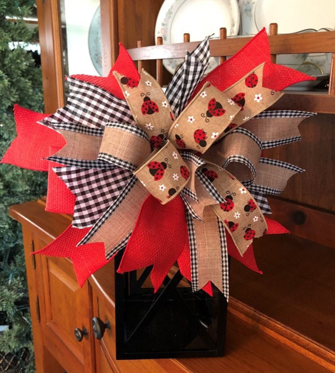 Farmhouse Bow, Lady Bug Bow, Country Bow, Red and Black Bow, Gingham ...