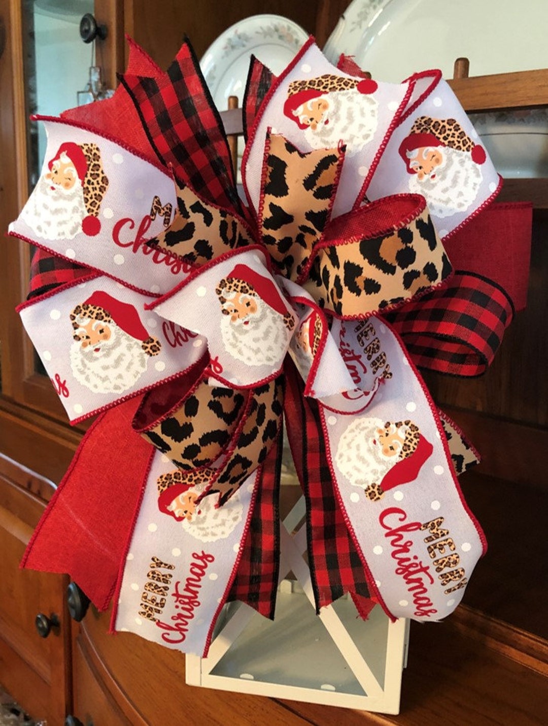 Christmas Wreath Bow Leopard Santa Bow - Etsy