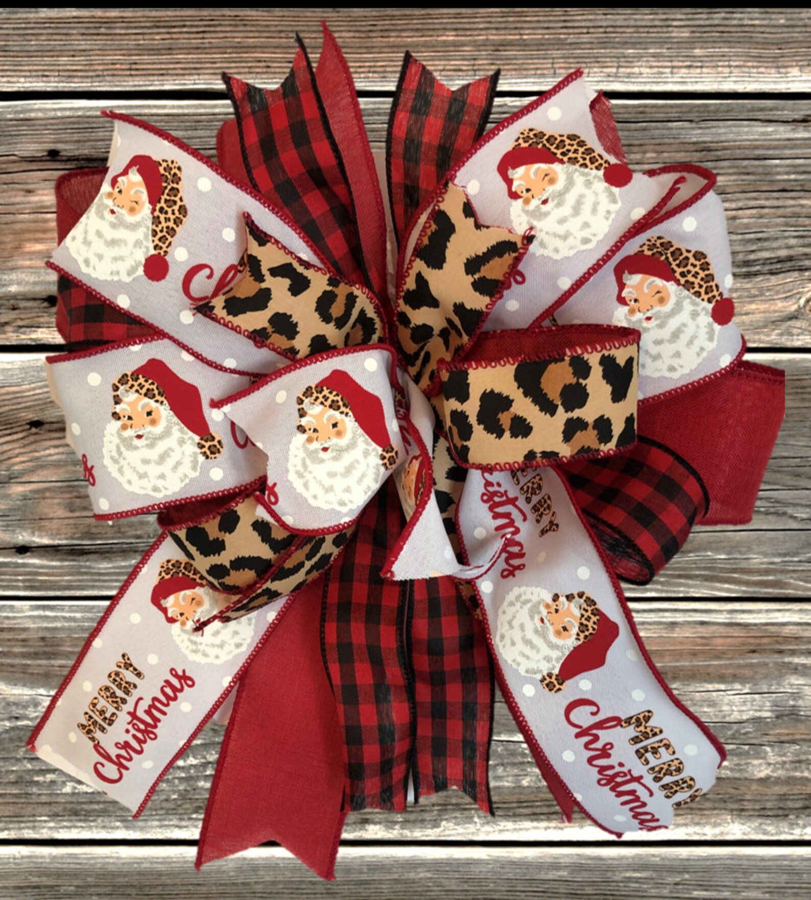 Christmas Wreath Bow Leopard Santa Bow - Etsy