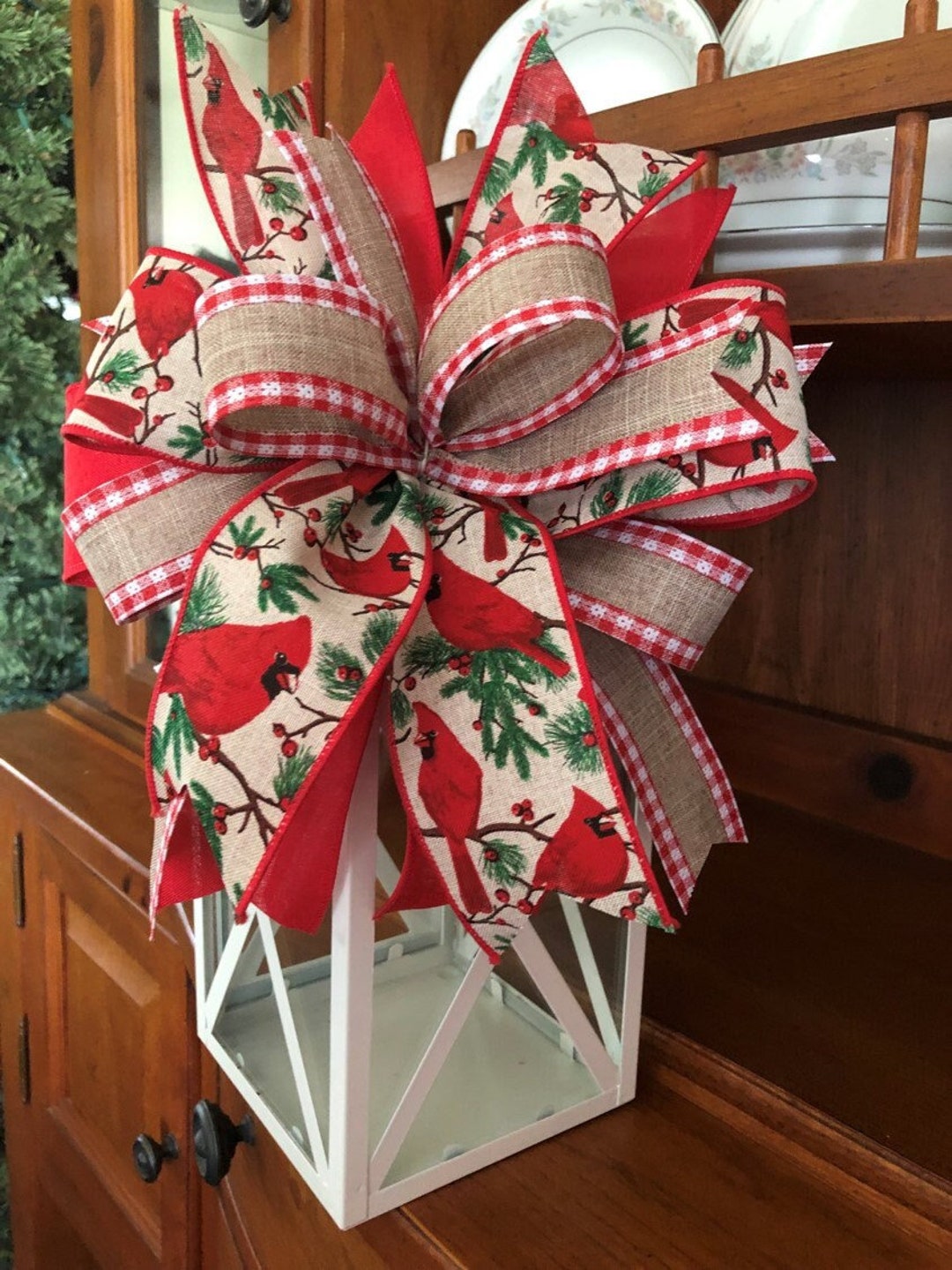Cardinal Wreath Bow, Handmade Wired Ribbon Holiday Decor - Etsy
