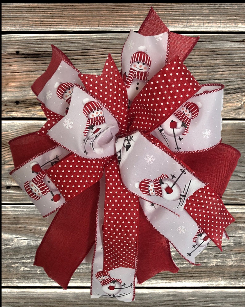 Winter Wreath or Lantern Bow Red Snowman Ski Bow - Etsy