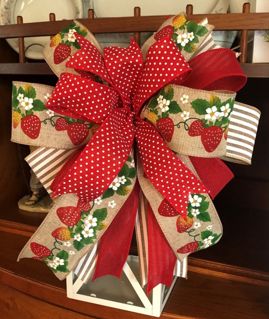 Strawberry Wreath Bow, Strawberry Farmhouse Bow - Etsy