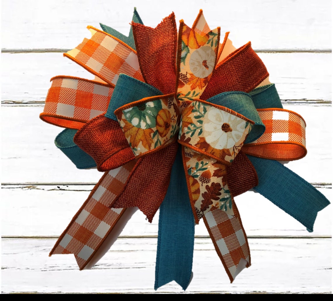 Fall Wreath Bow Teal Wreath Bow Pumpkin Wreath Bow Autumn - Etsy