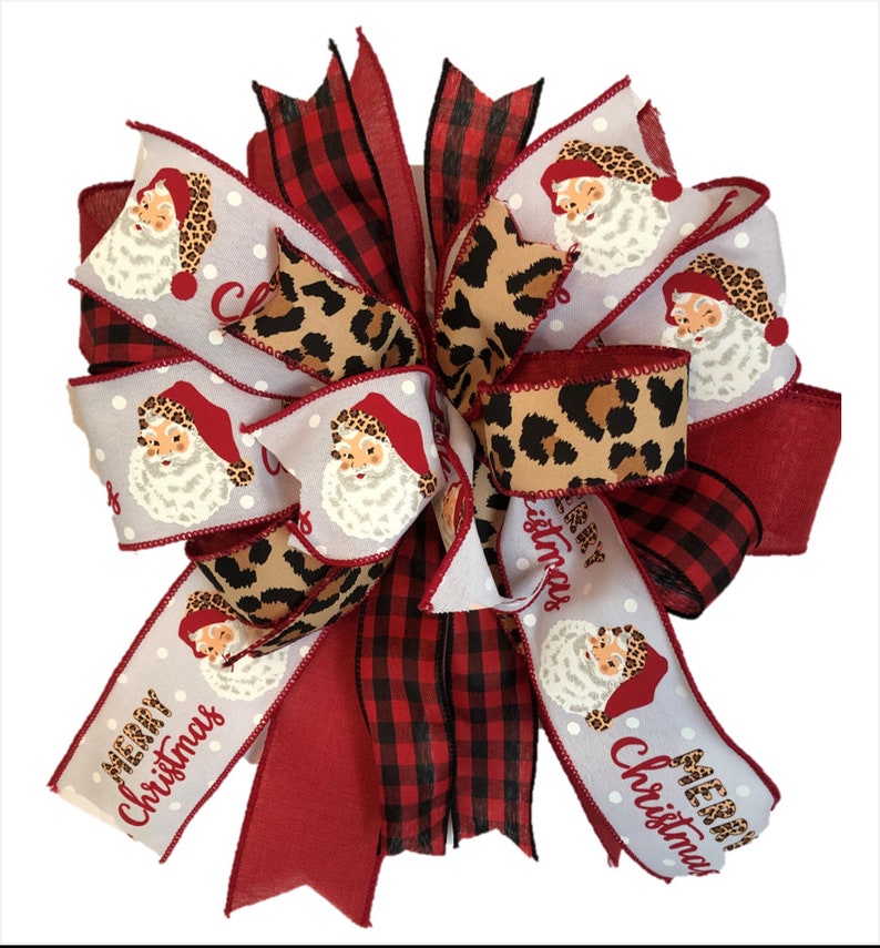 Christmas Wreath Bow Leopard Santa Bow - Etsy