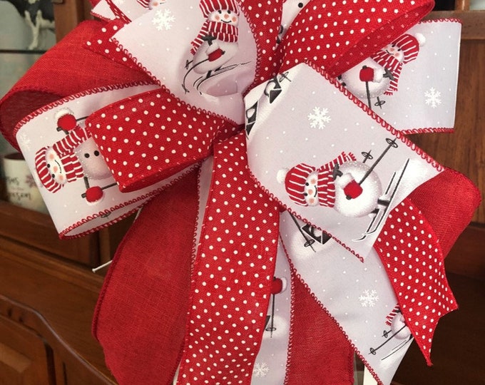 Winter Wreath or Lantern Bow Red Snowman Ski Bow - Etsy