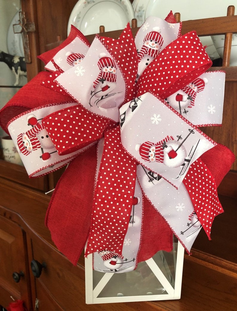 Winter Wreath or Lantern Bow Red Snowman Ski Bow - Etsy