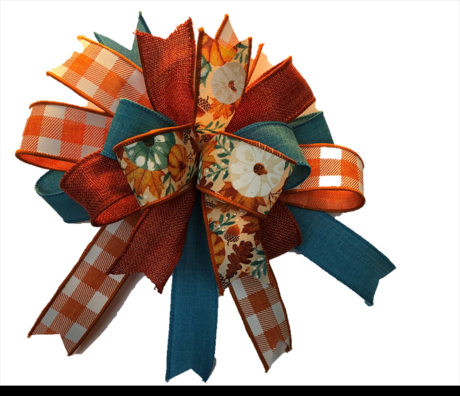 Fall Wreath Bow Teal Wreath Bow Pumpkin Wreath Bow Autumn - Etsy