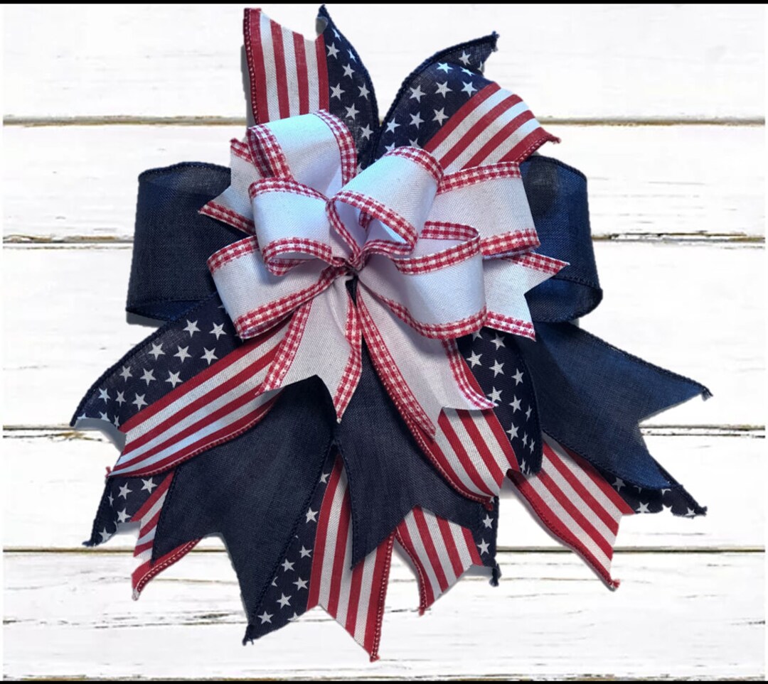 Patriotic American Flag Bow - Etsy