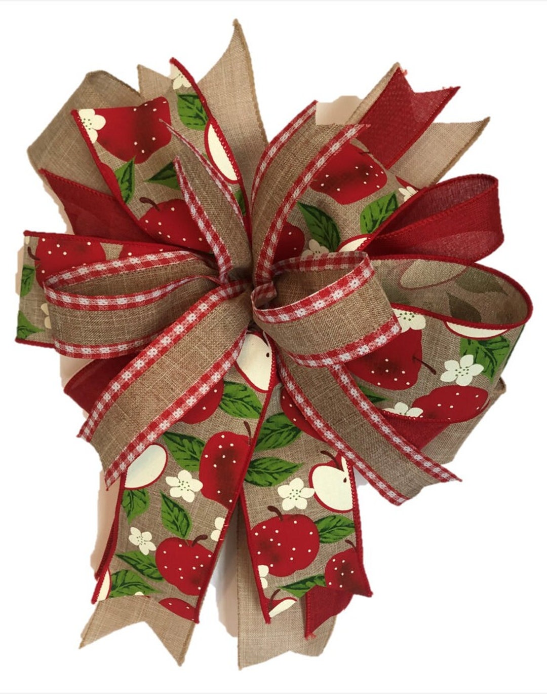 Summer Wreath Bow, Apple Wreath Bow, Lantern Bow, Red Apple Bow - Etsy