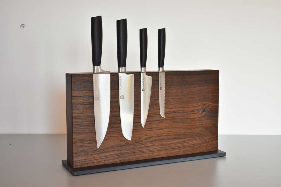 Knife Block No. 2, Handmade Smoked Oak | Magnetic on Both Sides | JANHO ...