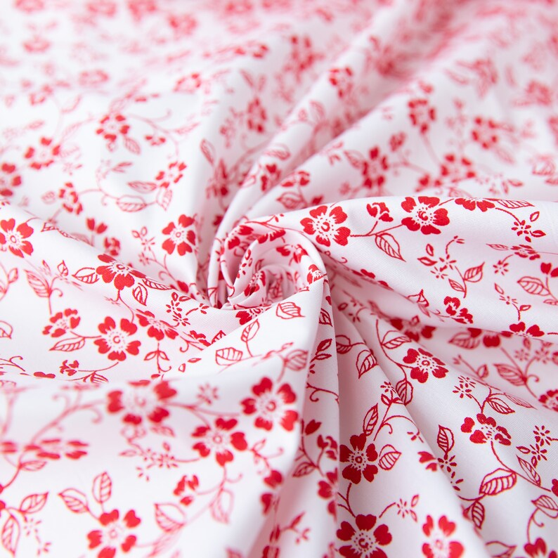 Red Floral Fabric by the Half Yard - Etsy
