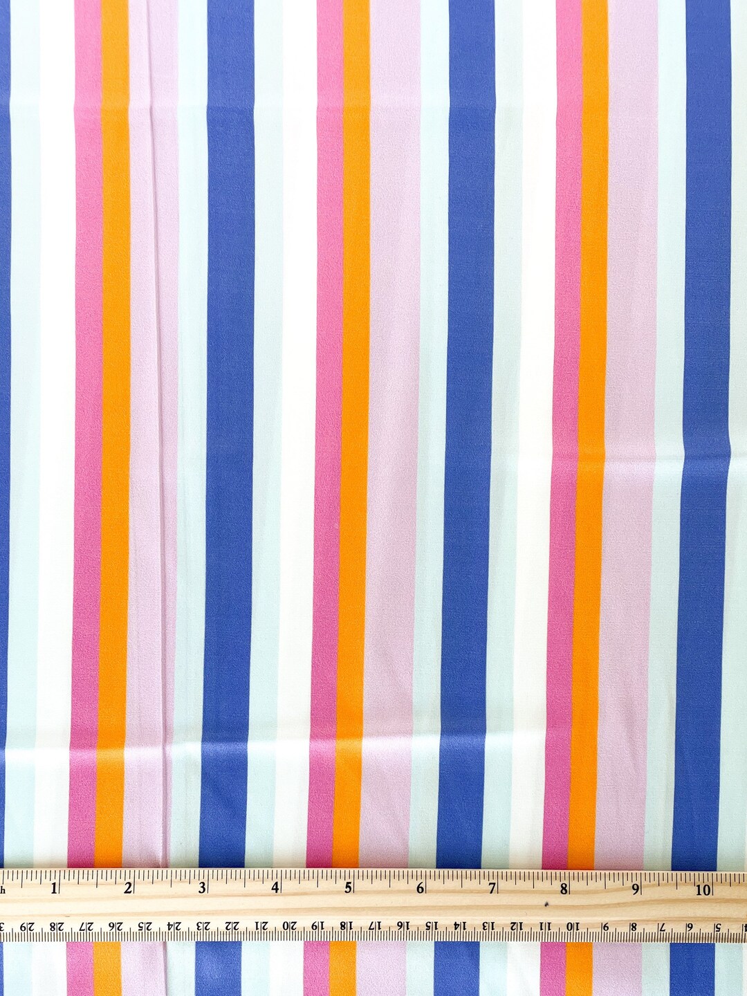 Periwinkle and Pink Multi Stripe Satin Fabric Fabric by the Half Yard ...
