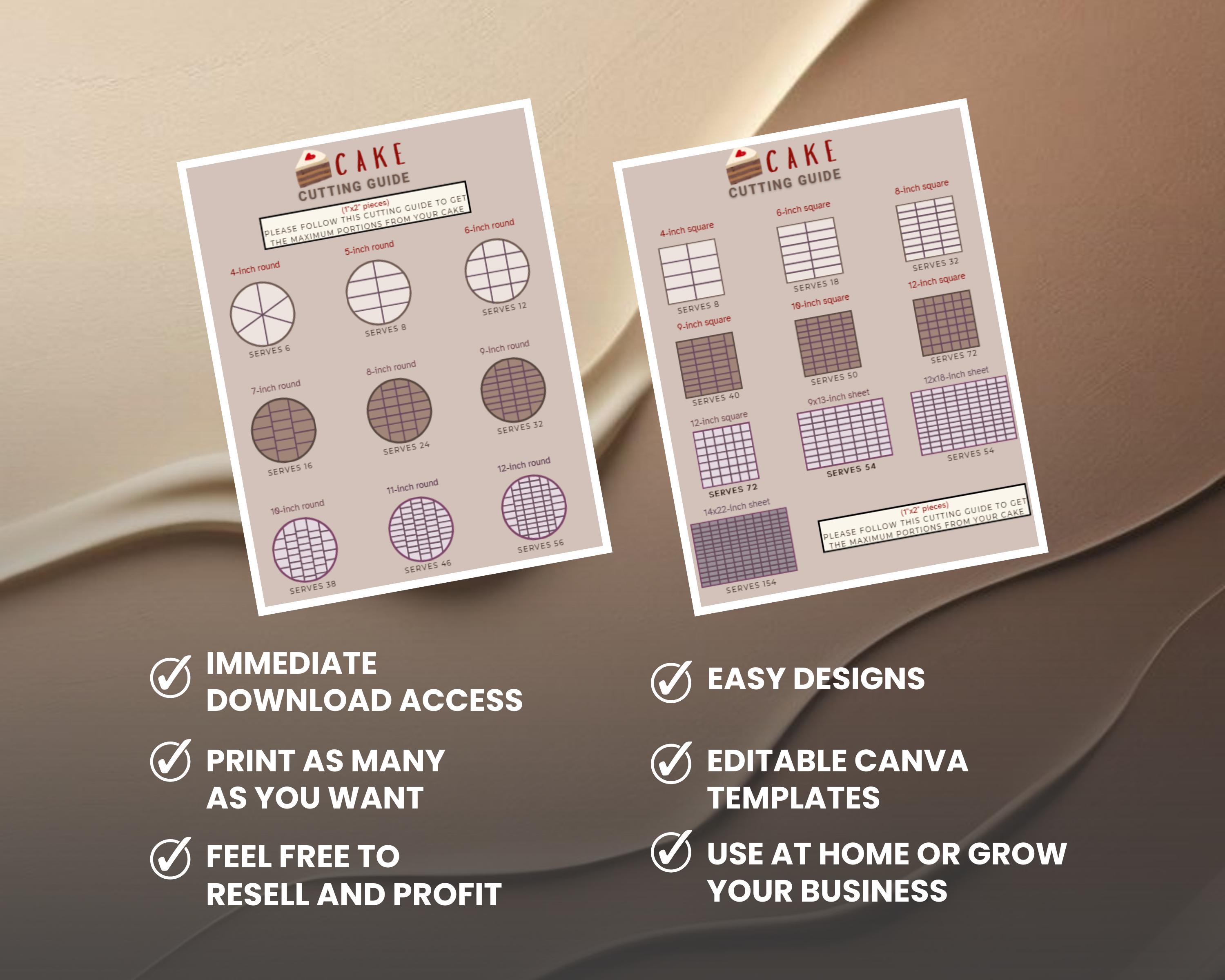 Cake Cutting Guide Printable | Cake Servings Chart | Round & Square ...