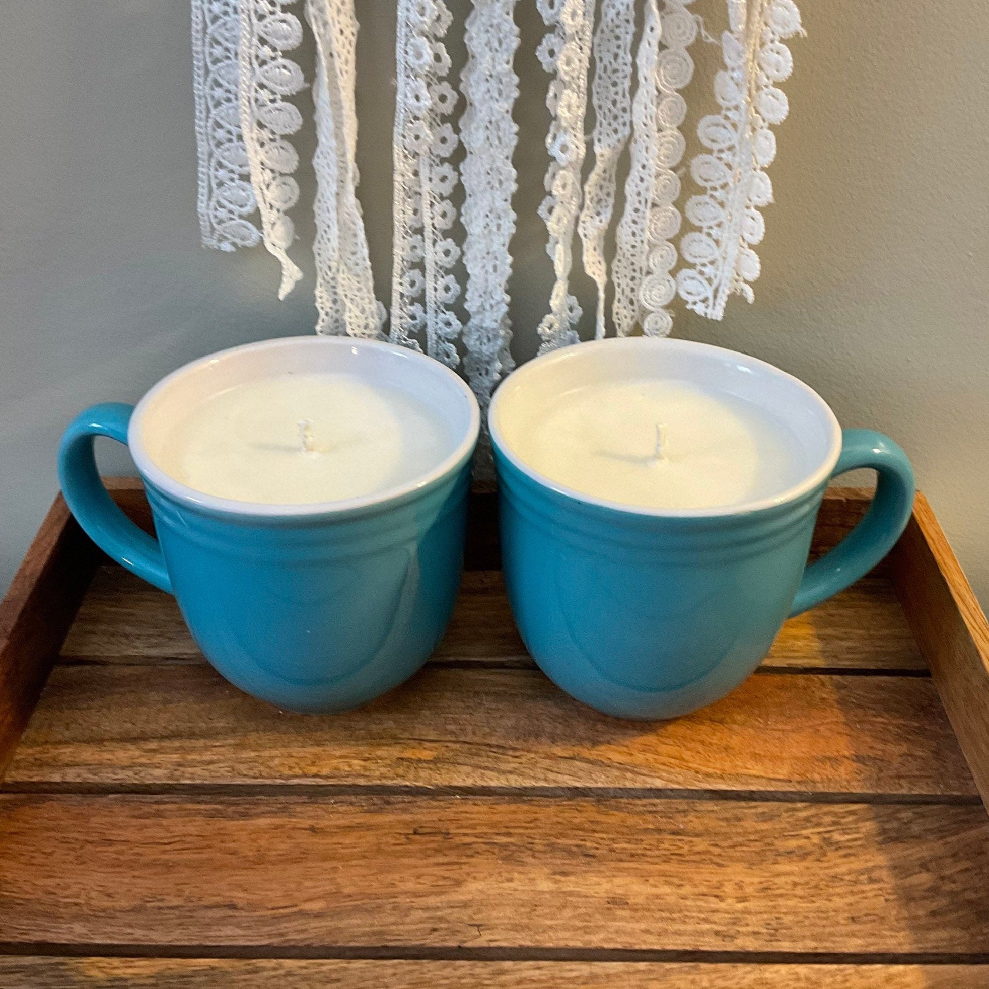 Azúcar de agave azul tazas azules grandes velas de cera de | Etsy