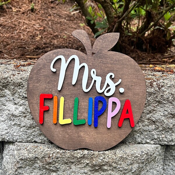Wood Apple Teacher Sign - Etsy