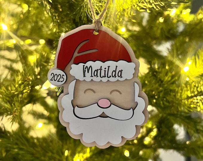Personalized Santa Christmas Ornament: Laser Cut Wood Holiday Bauble - Etsy