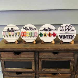 ALL FOUR Hello *seasons* Mini Round Shiplap Signs | Spring| Summer ...