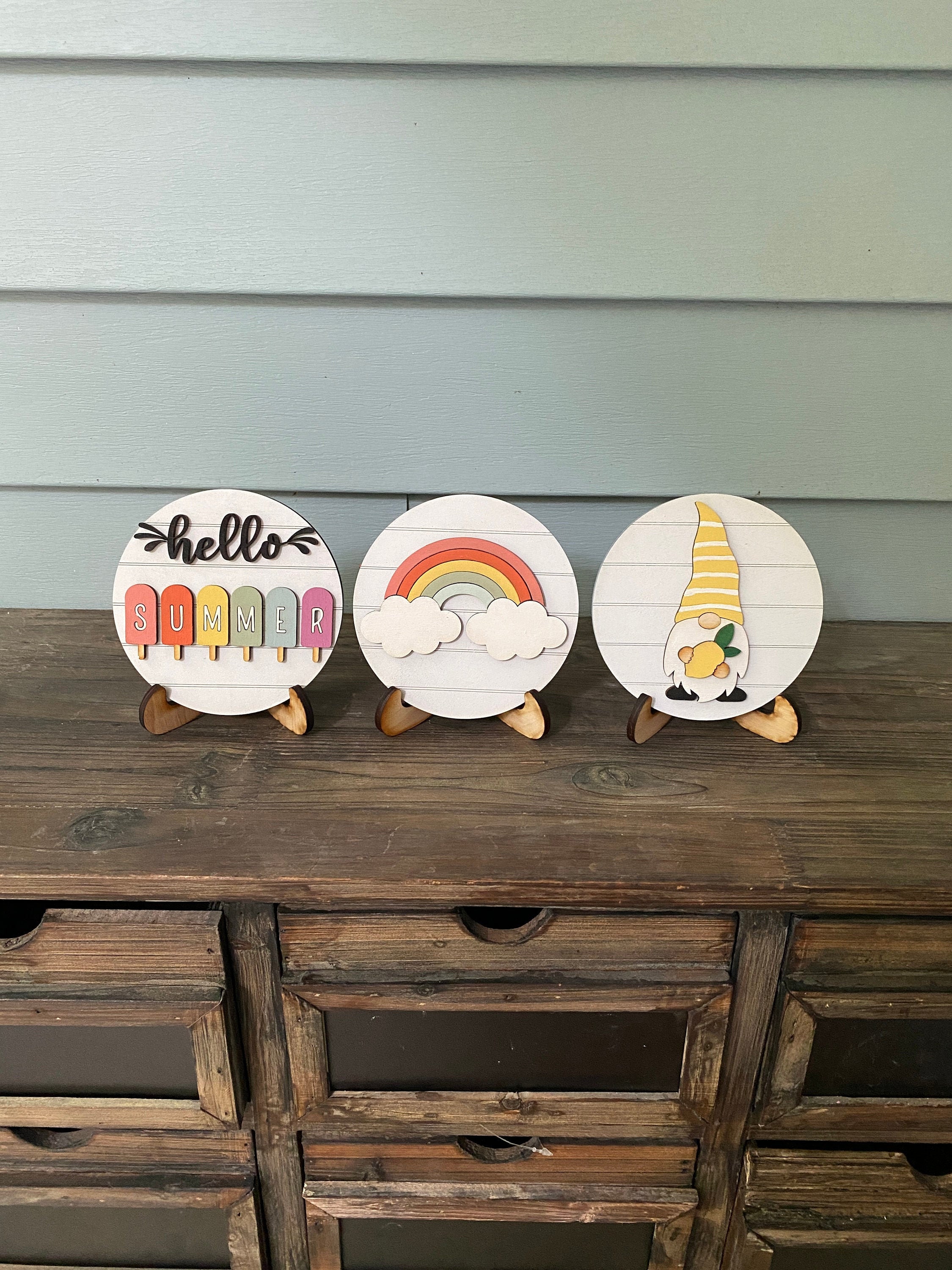 Summer Mini Round Shiplap Signs Rustic Farmhouse Tier | Etsy