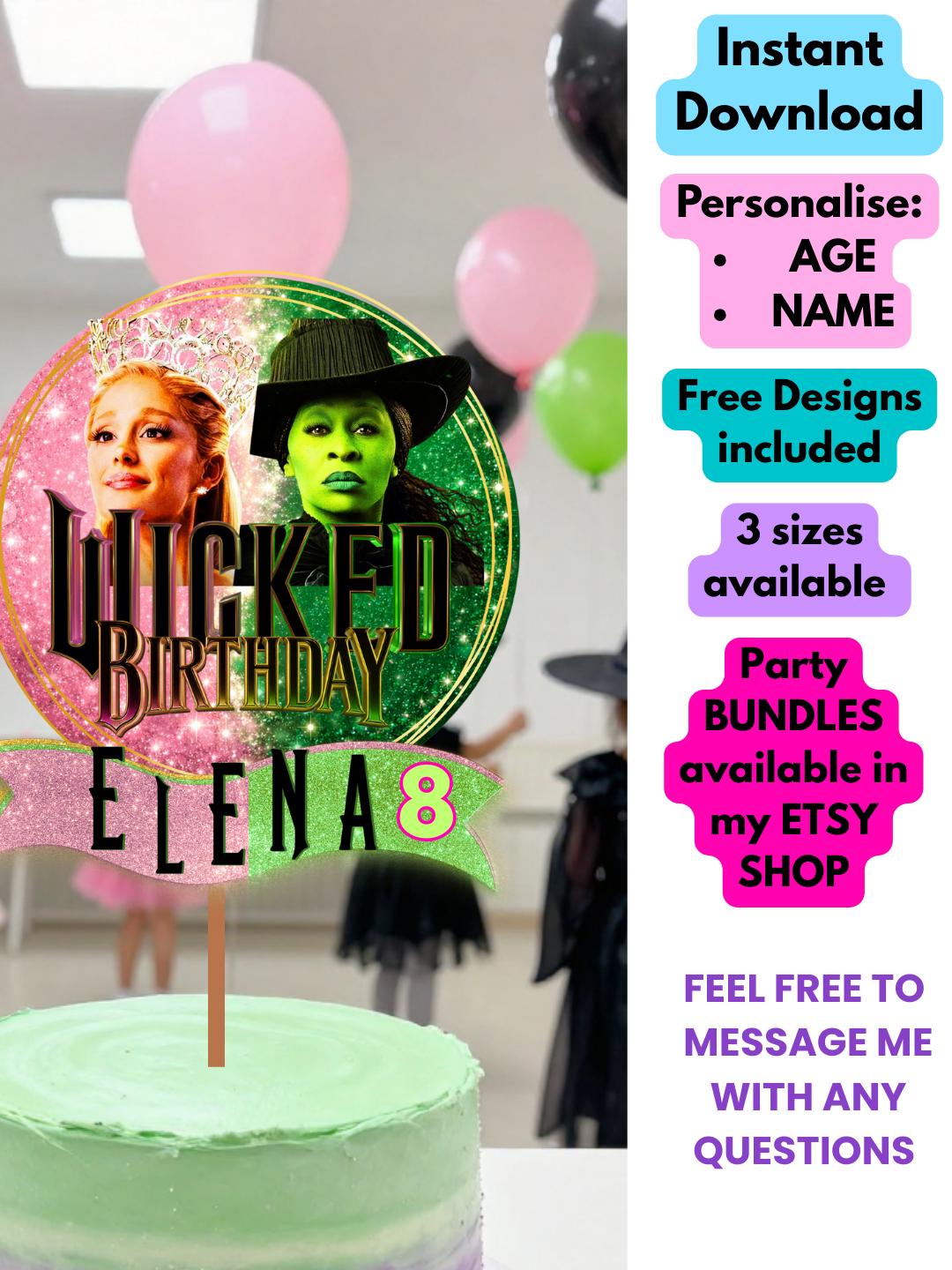 Wicked Birthday Cake Topper Bundle | Elphaba Glinda Stickers | Pink ...