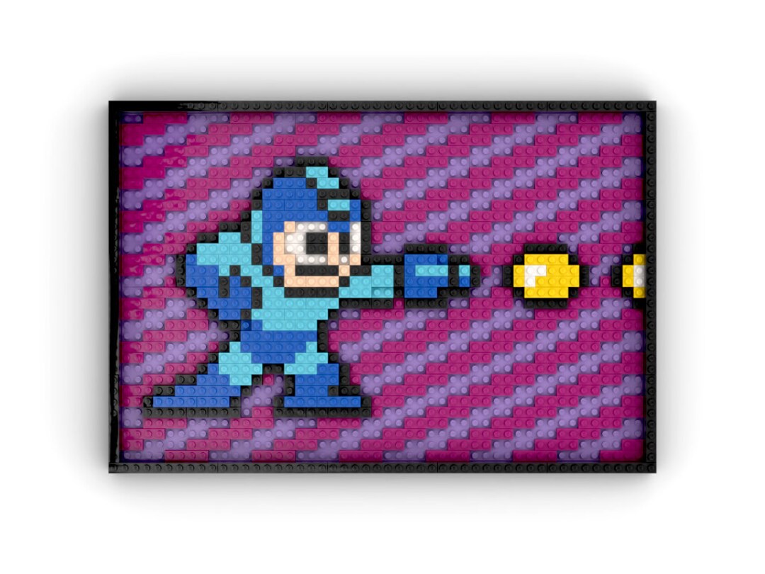 Blue Spaceman Bomber Retro 8-bit - LEGO® Wall Art Assembly Kit Inspired ...