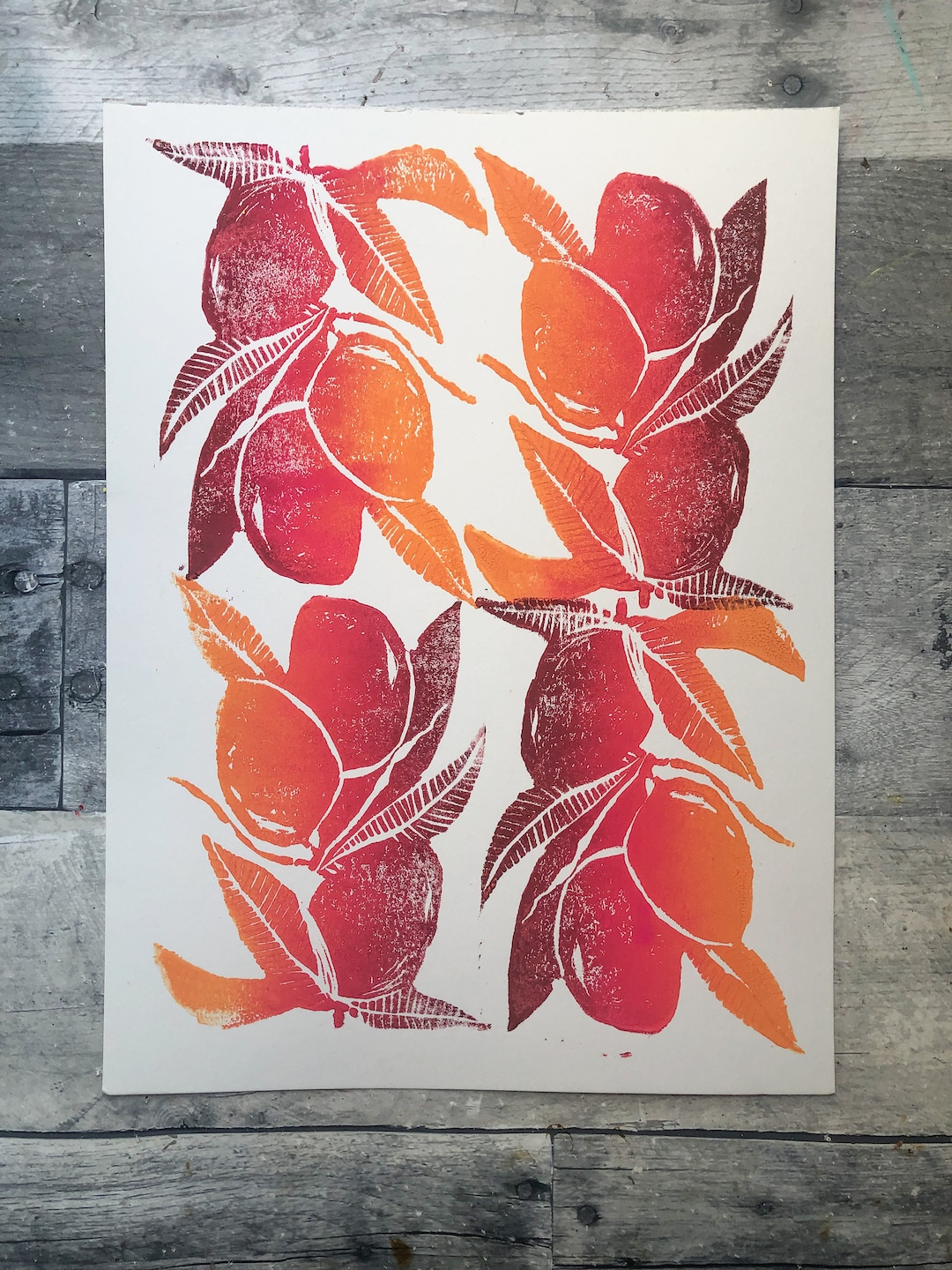 Mango Block Print, Original Mango Linocut, 9x12, Hand Engraved and Hand ...