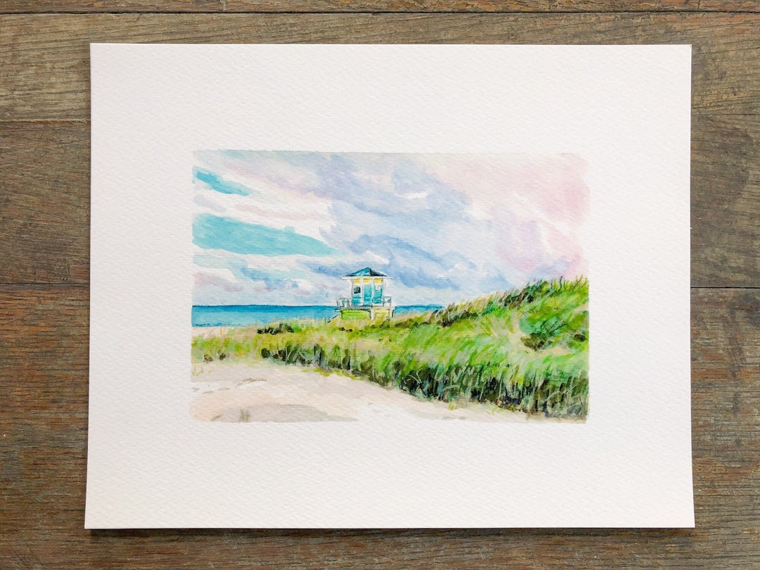 Pompano Beach Ocean and Lifeguard Stand Watercolor Landscape Print - Etsy