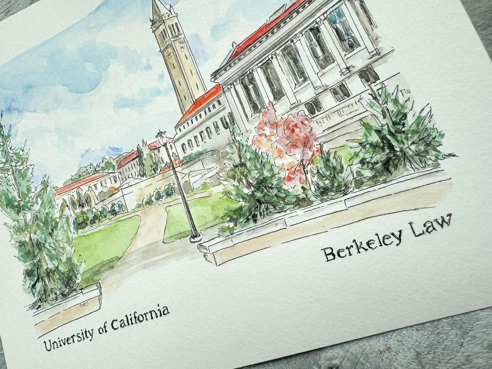UC Berkeley Law School Watercolor Illustration Art Print, Graduation ...