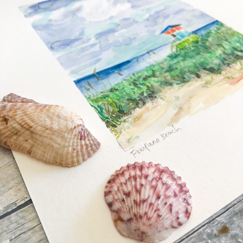 Pompano Beach Watercolor Art Print: South Florida Ocean Landscape ...