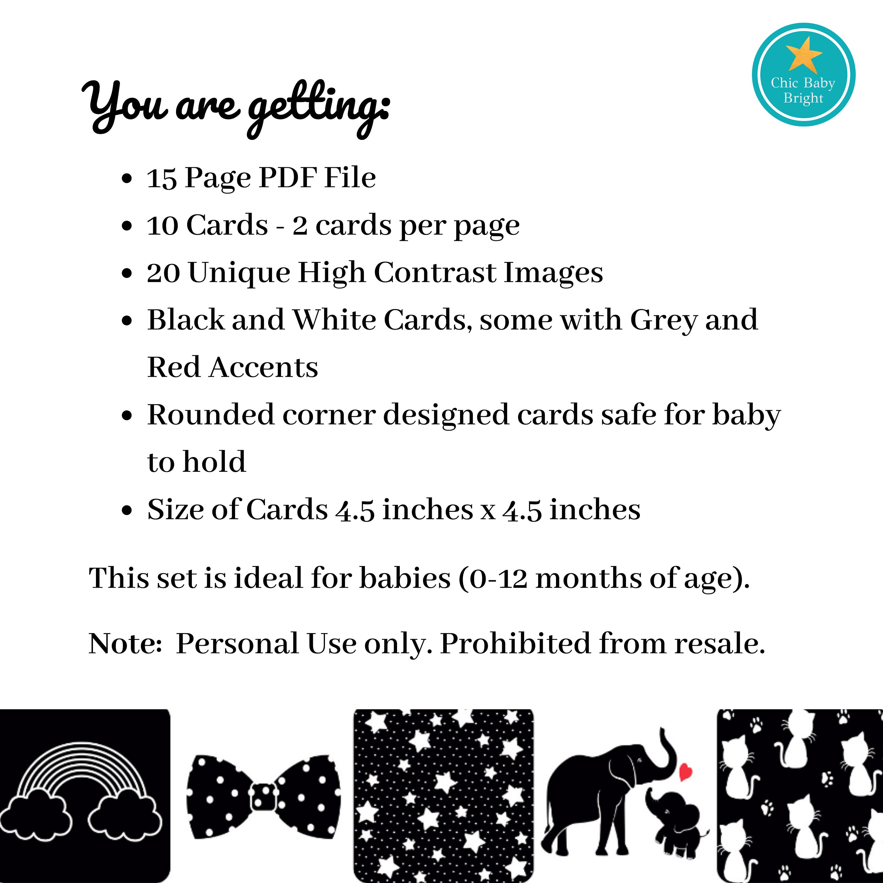 High Contrast Baby Flash Cards, Printable Cards, Sensory Cards Newborn ...