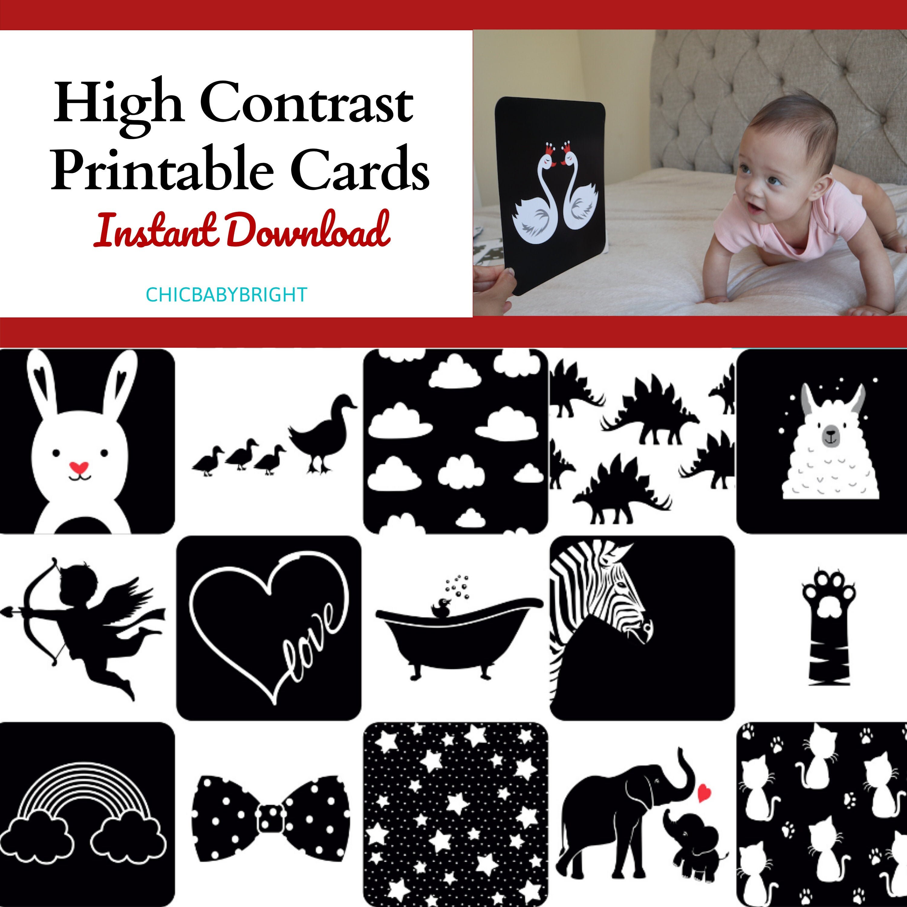 High Contrast Baby Flash Cards, Printable Cards, Sensory Cards Newborn ...