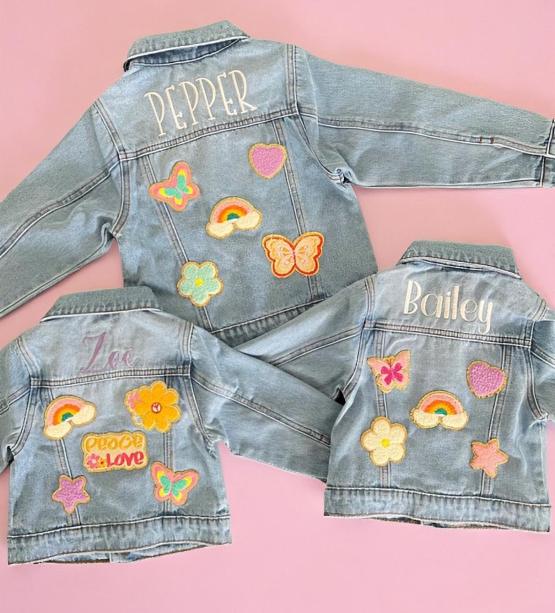 Custom Oversized Embroidered Kids Girls Denim Jacket, Chenille Patch ...