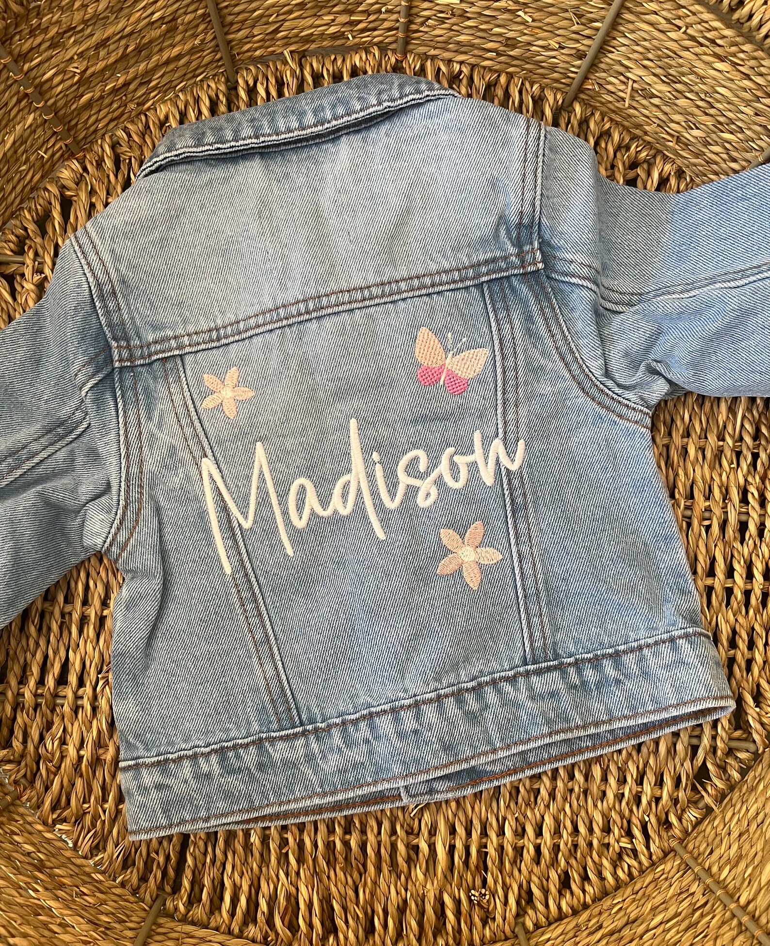 Custom Oversized Embroidered Floral Girls Jacket, Personalized Jean ...