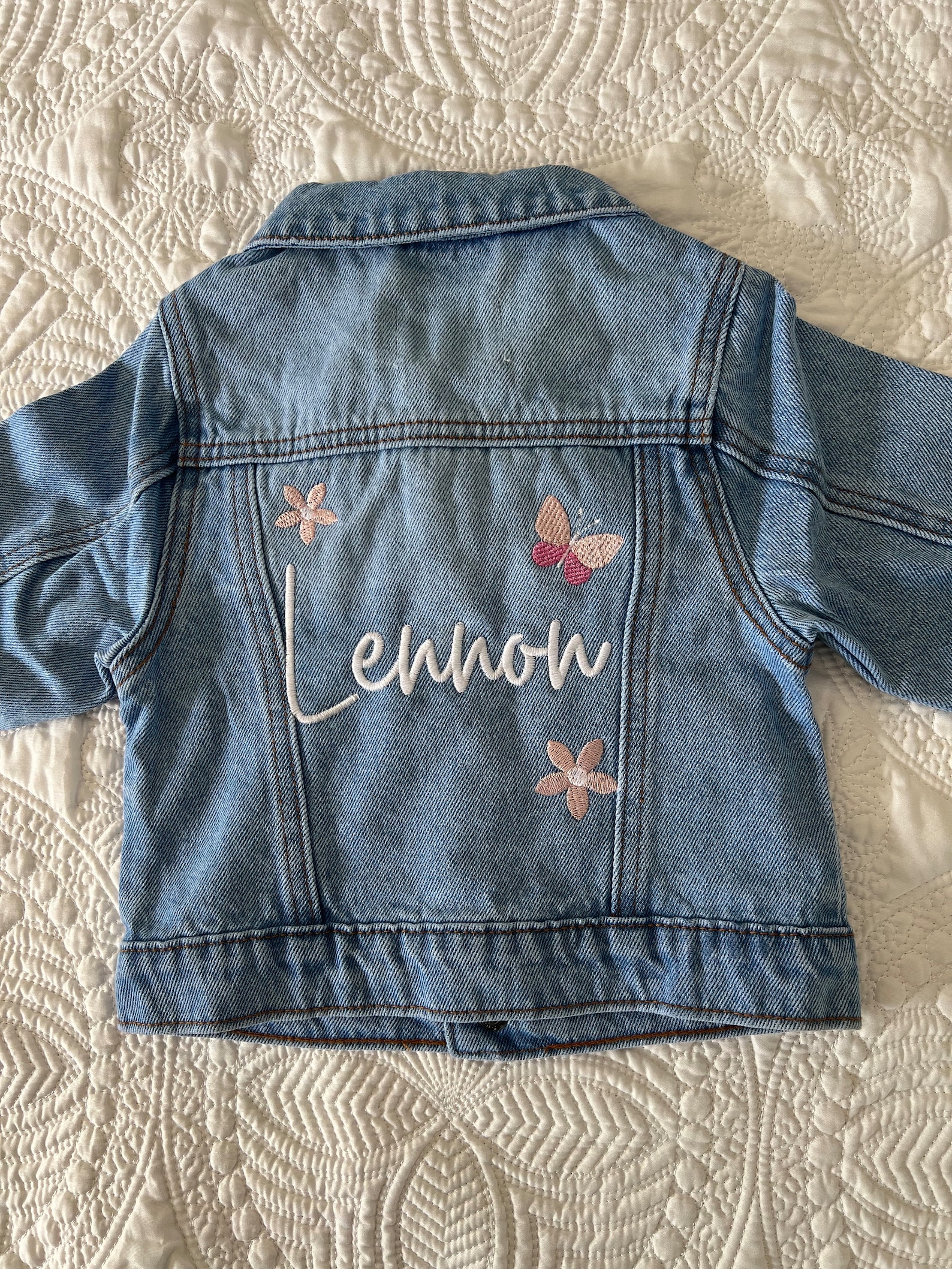 Custom Oversized Embroidered Floral Girls Jacket, Personalized Jean ...