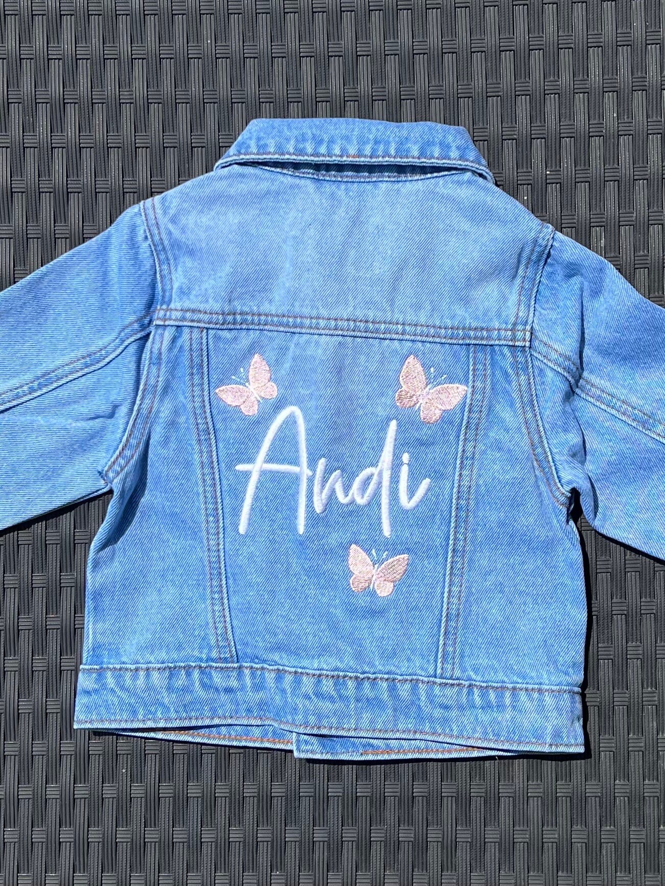 Embroidered Girls Butterfly Jean Jacket, Stitched Name Kids Children’s ...