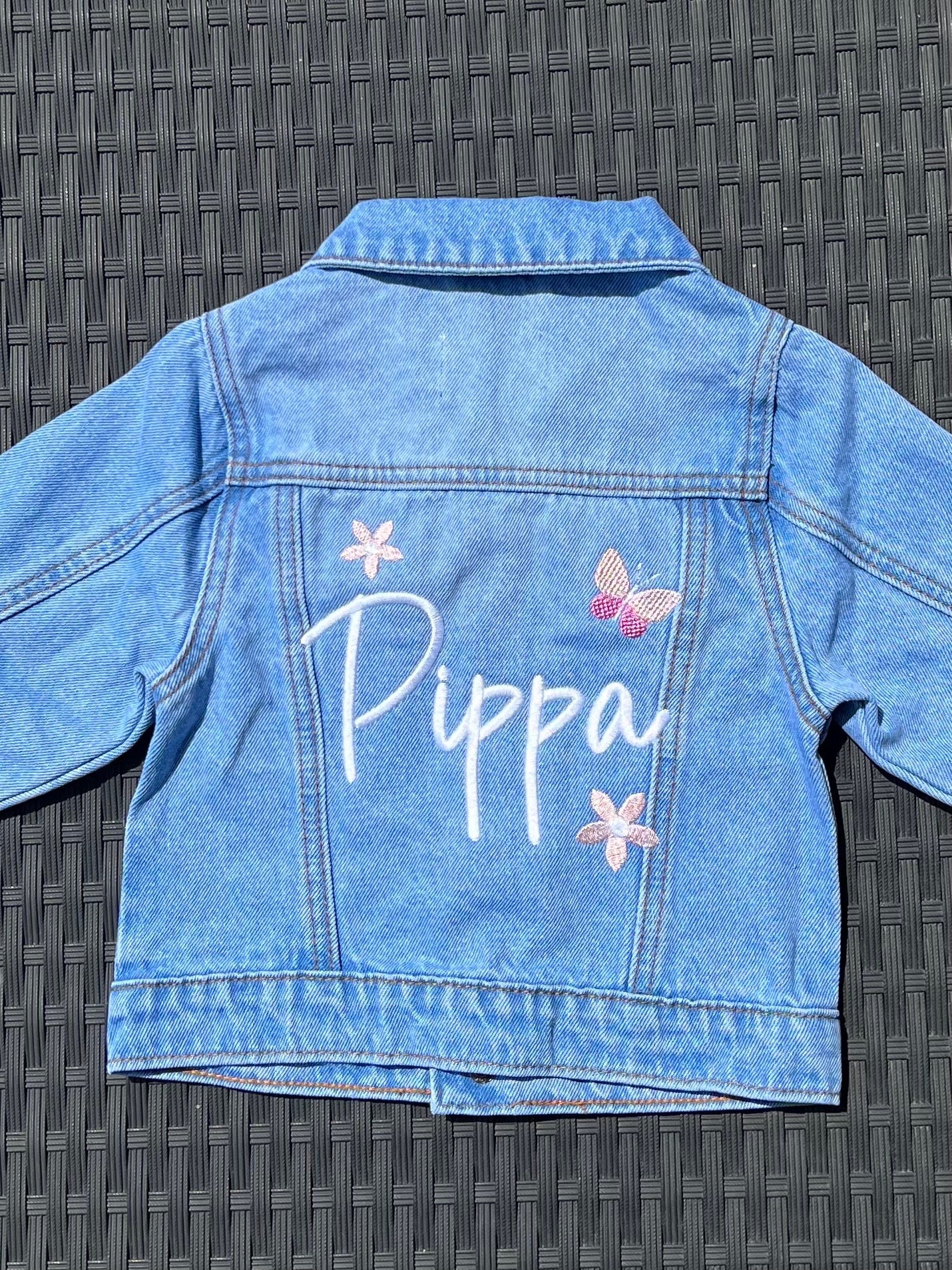 Custom Oversized Embroidered Floral Girls Jacket, Personalized Jean ...