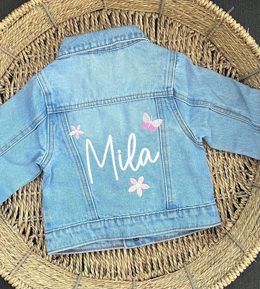 Custom Oversized Embroidered Floral Girls Jacket, Personalized Jean ...