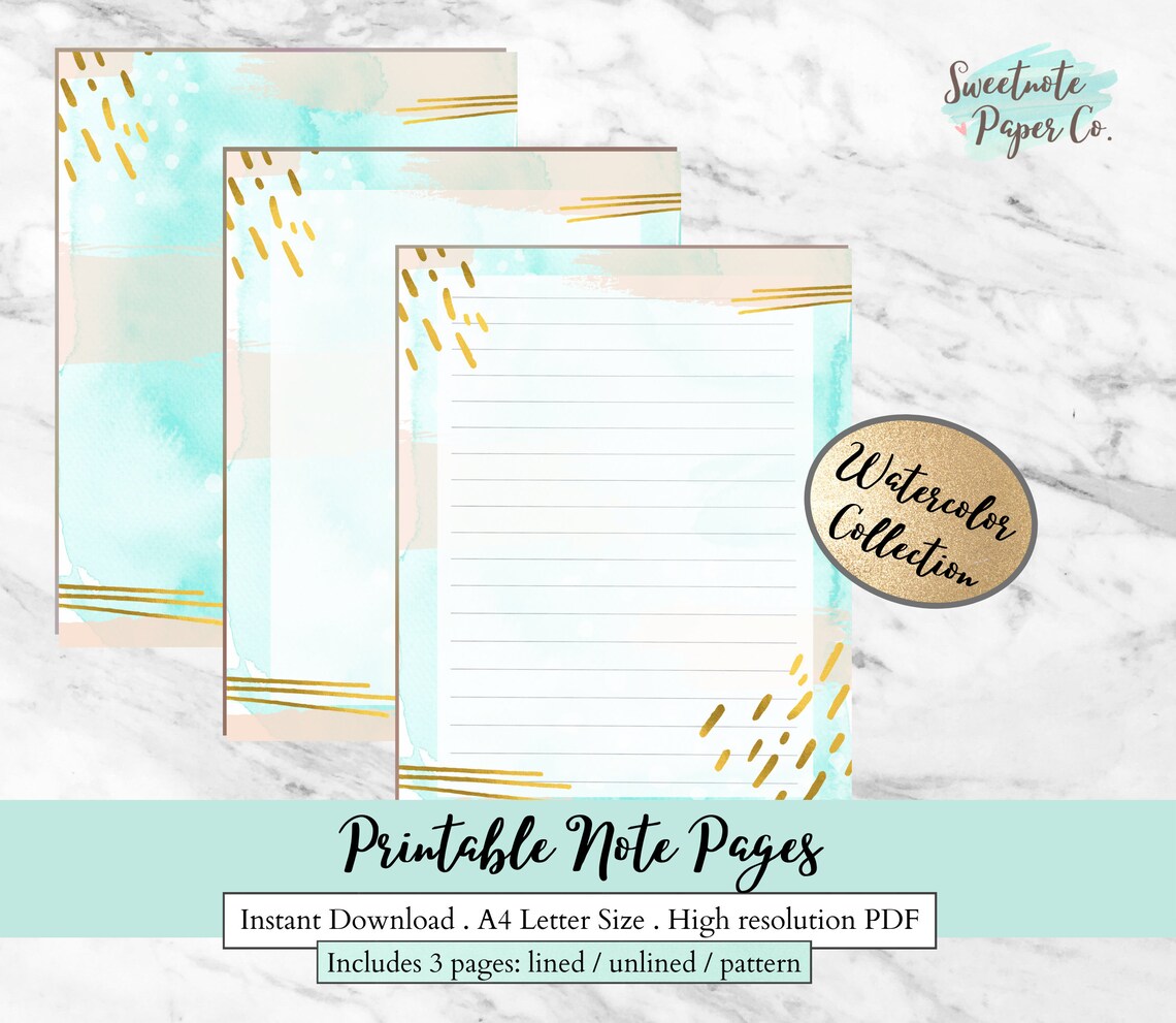 Printable Teal Watercolor Note Page, Printable Abstract Notebook ...