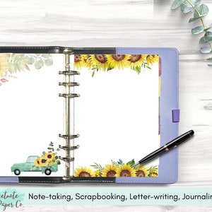 Printable Sunflower Note Pages | Instant Download Sunflower Writing ...