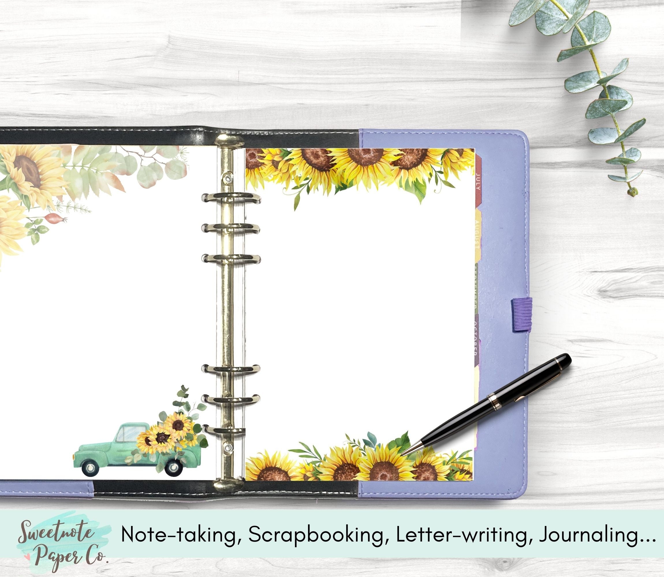 Printable Sunflower Note Pages | Instant Download Sunflower Writing ...