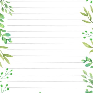 Printable Greenery Note Page, Greenery Note Page, Digital Lined Unlined ...