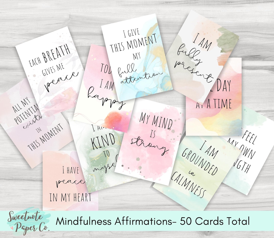 Printable Mindfulness Affirmation Cards, Meditation Cards, Digital ...