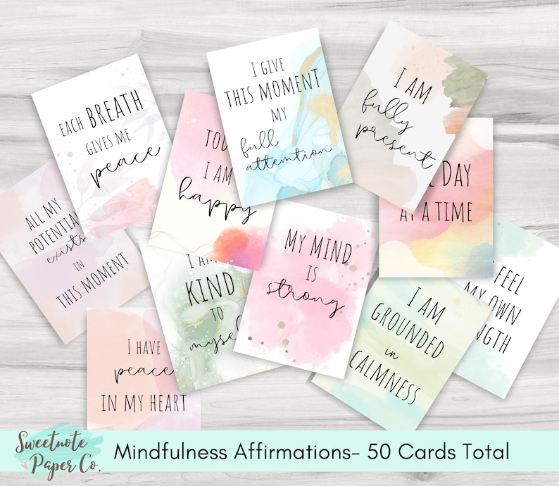 Printable Mindfulness Affirmation Cards, Meditation Cards, Digital ...