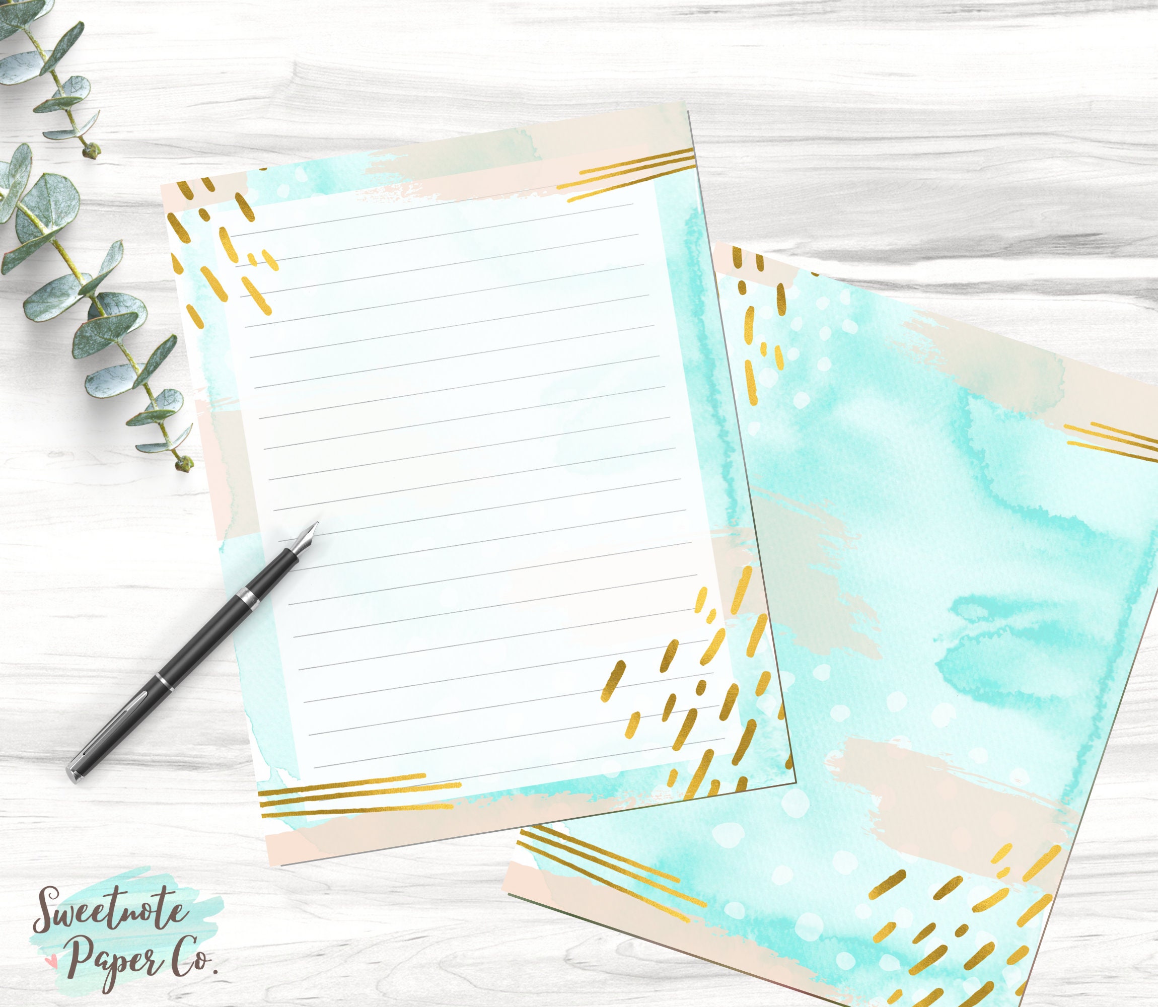 Printable Teal Watercolor Note Page, Printable Abstract Notebook ...