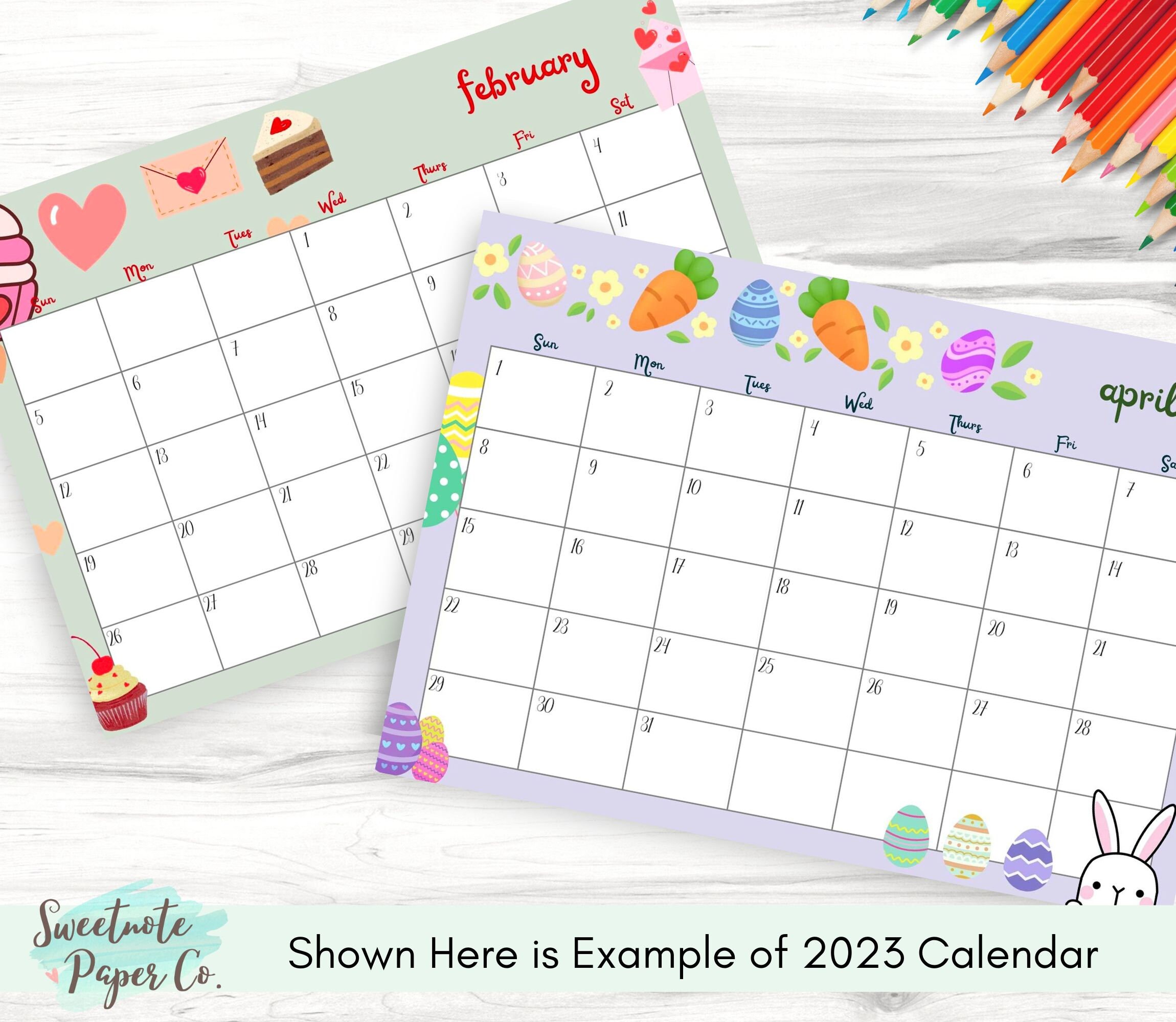 2023 Printable Calendar for Kids, 2023 Kid Digital Download Calendar ...