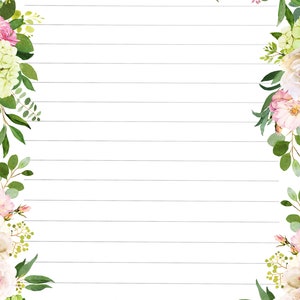 Printable Lined Unlined Flowers A4 Note Page, Flower Note Page, Digital ...