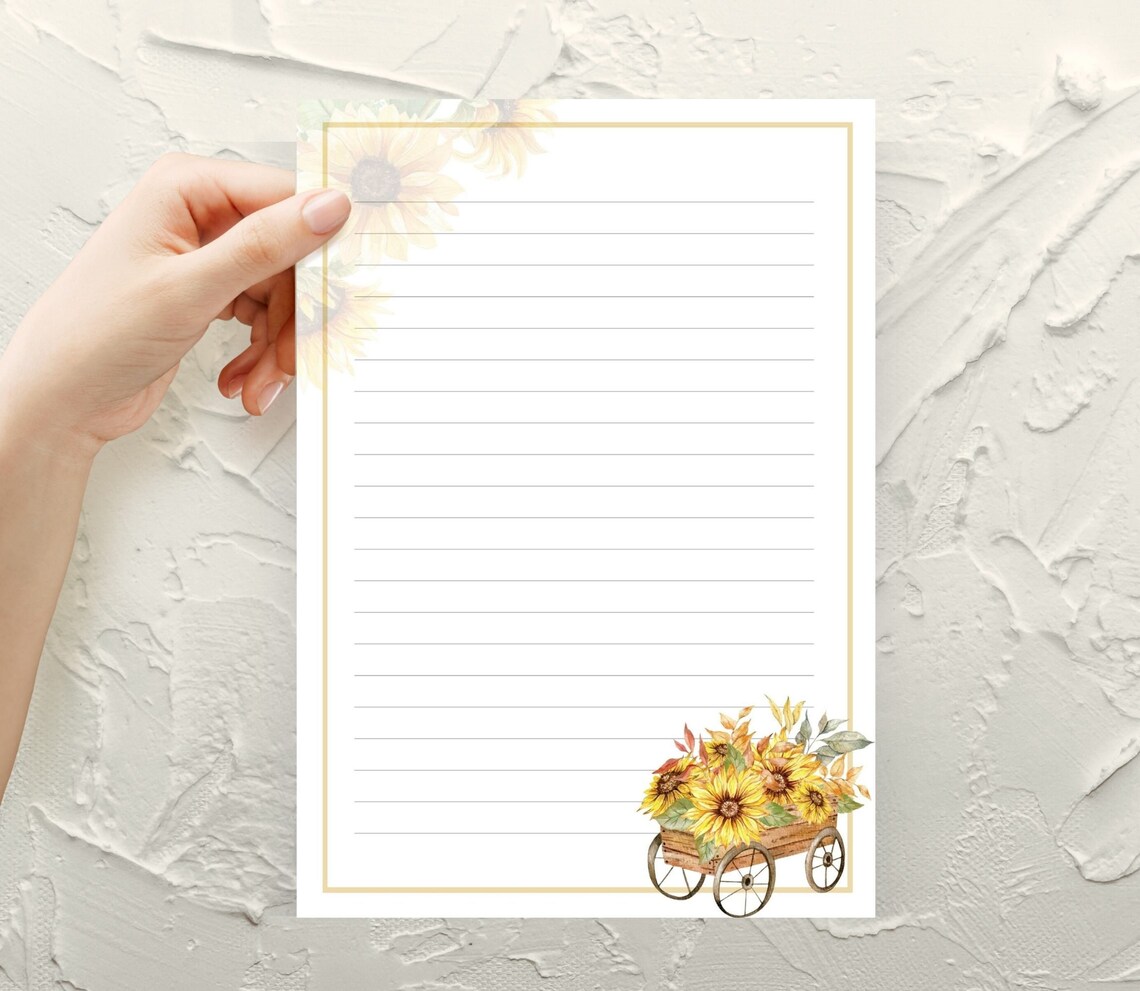 Printable Sunflower Note Pages | Instant Download Sunflower Writing ...