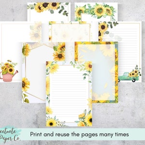 Printable Sunflower Note Pages | Instant Download Sunflower Writing ...